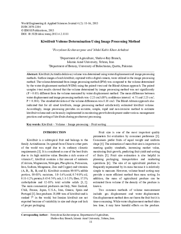 (PDF) Kiwifruit Volume Determination Using Image Processing Method