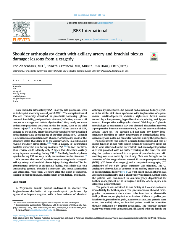 (PDF) Shoulder arthroplasty death with axillary artery and brachial ...