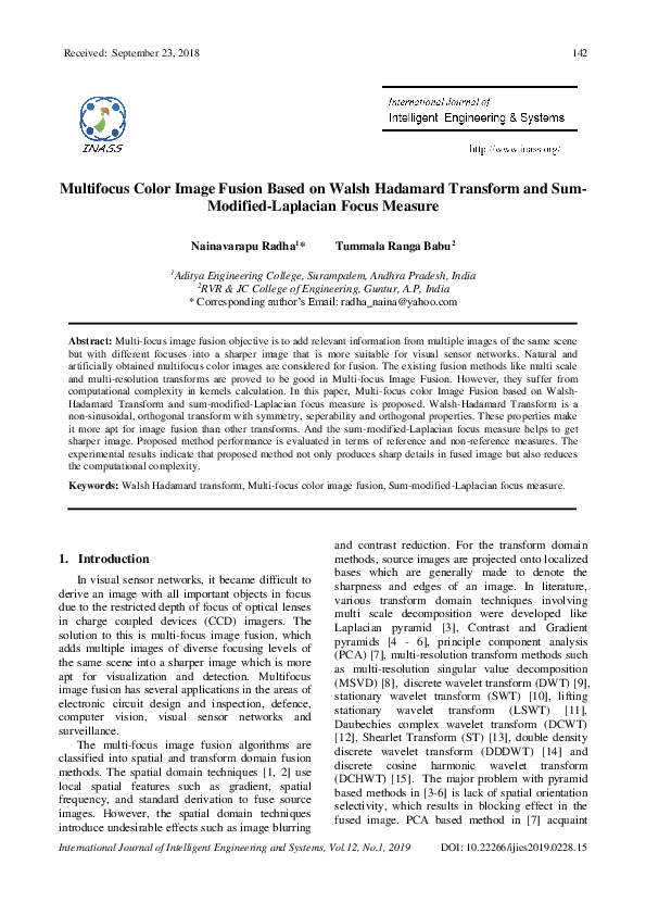 (PDF) Multifocus Color Image Fusion Based on Walsh Hadamard Transform and SumModified-Laplacian ...