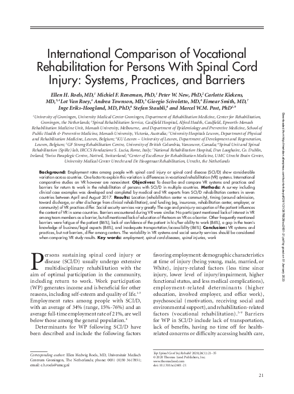 (PDF) International Comparison of Vocational Rehabilitation for Persons With Spinal Cord Injury ...