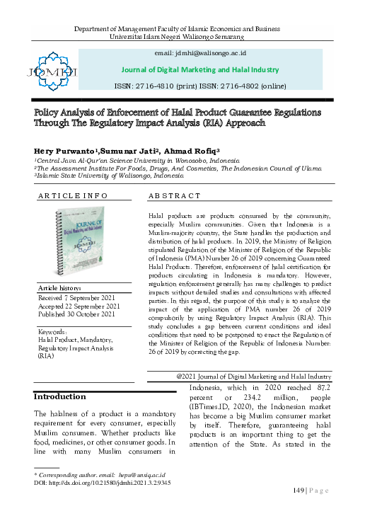 (PDF) Policy Analysis of Enforcement of Halal Product Guarantee Regulations Through The ...