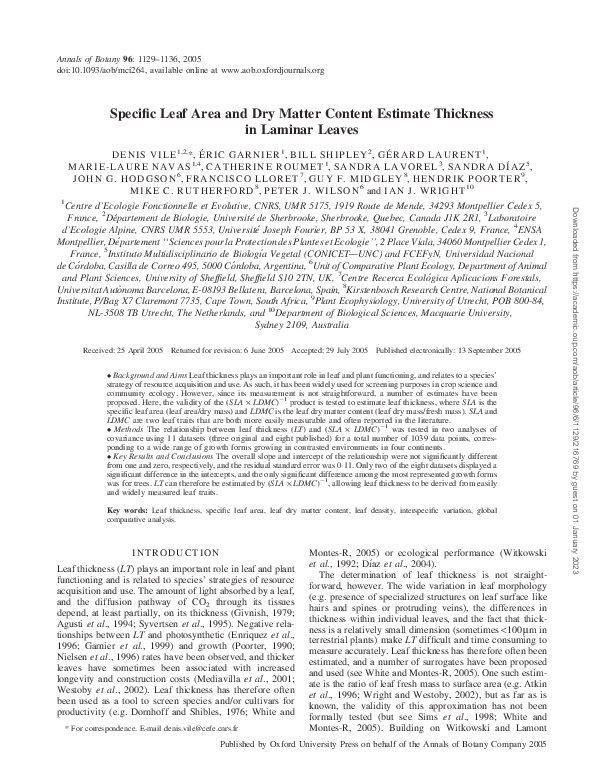 (PDF) Specific leaf area and dry matter content estimate thickness in ...