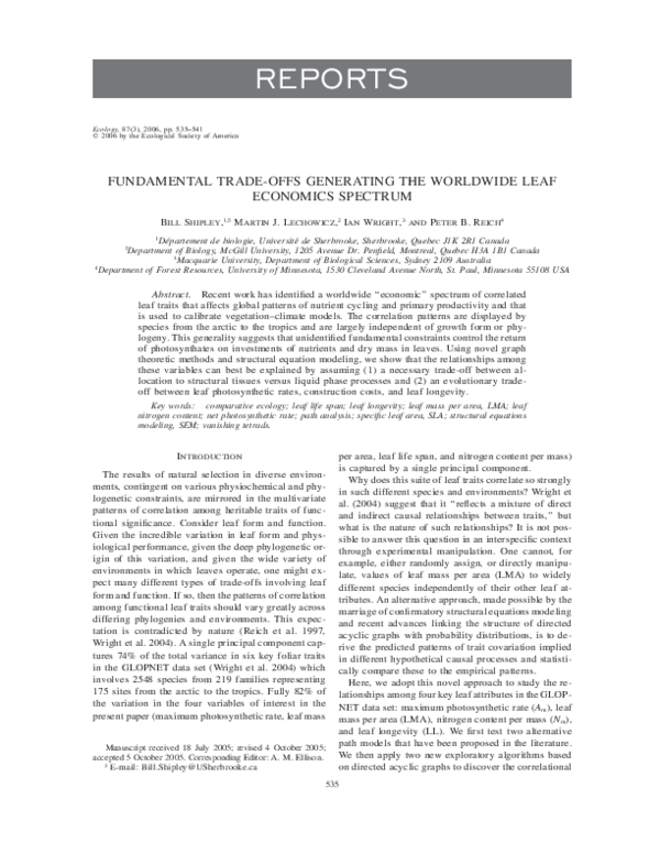 (PDF) Fundamental Trade-Offs Generating the Worldwide Leaf Economics ...