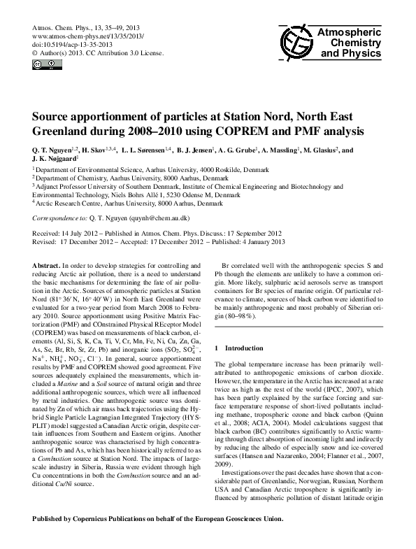 (PDF) Source apportionment of particles at Station Nord, North East Greenland during 2008–2010 ...