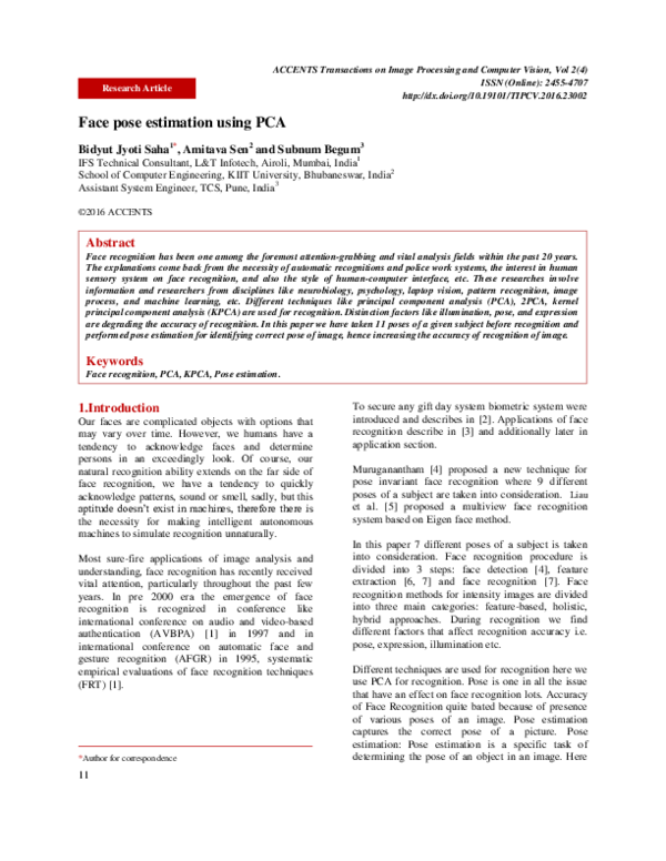 (PDF) Face pose estimation using PCA