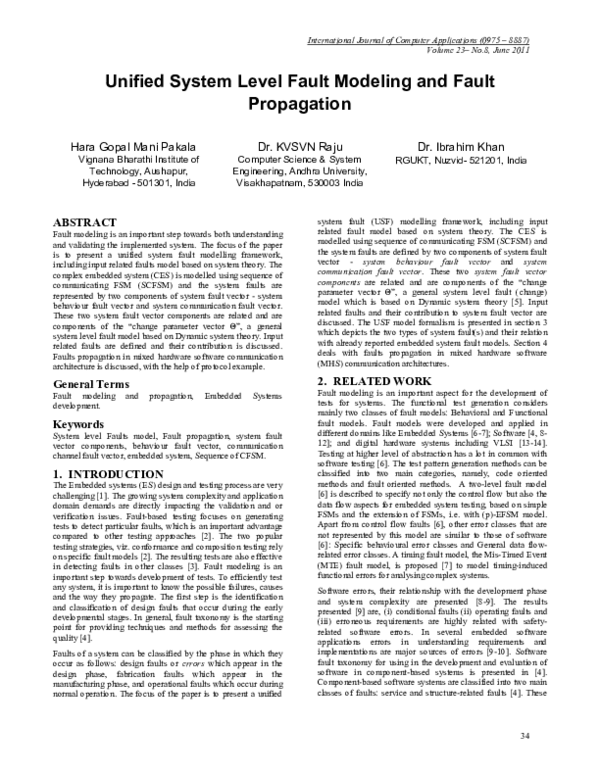 Pdf Unified System Level Fault Modeling And Fault Propagation