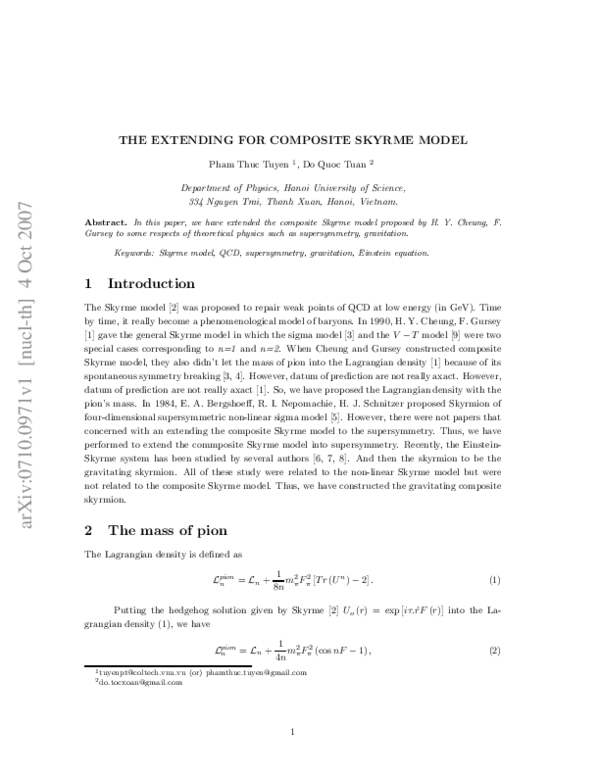 (PDF) The Extending for Composite Skyrme Model