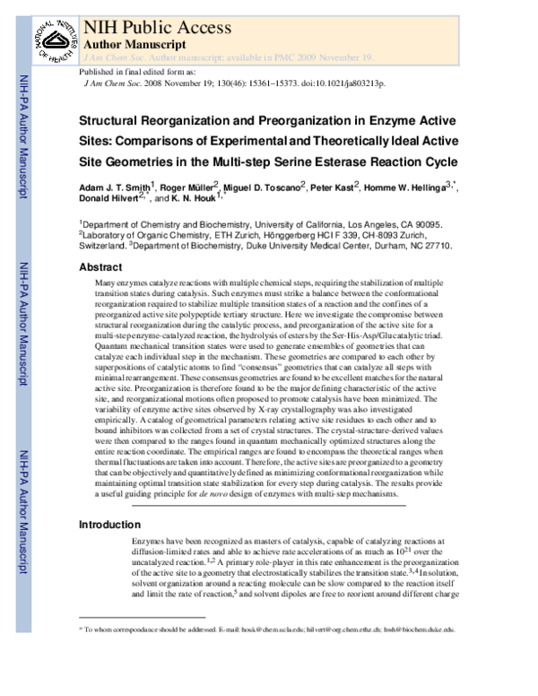 (PDF) Structural Reorganization and Preorganization in Enzyme Active ...
