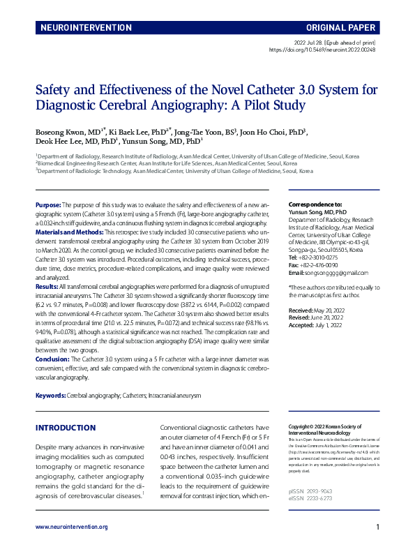 (PDF) Safety and Effectiveness of the Novel Catheter 3.0 System for ...