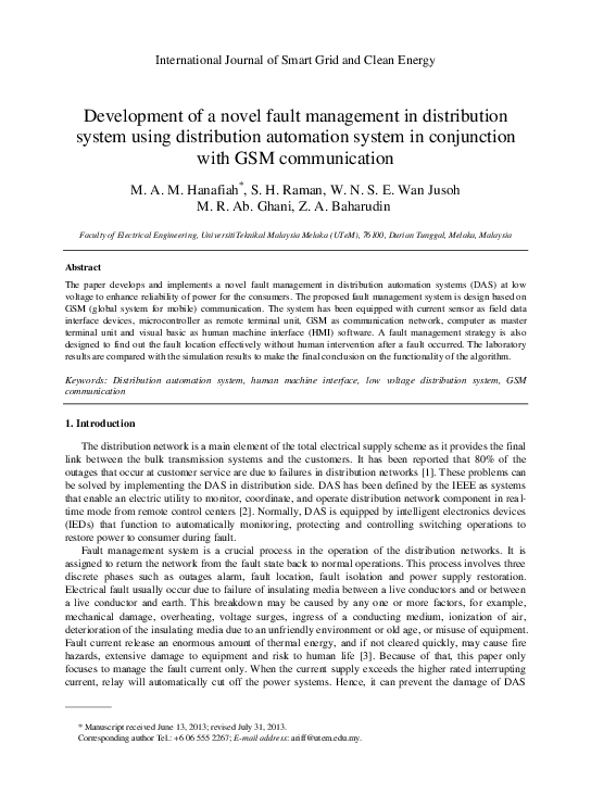 (PDF) Development of a novel fault management in distribution system using distribution ...