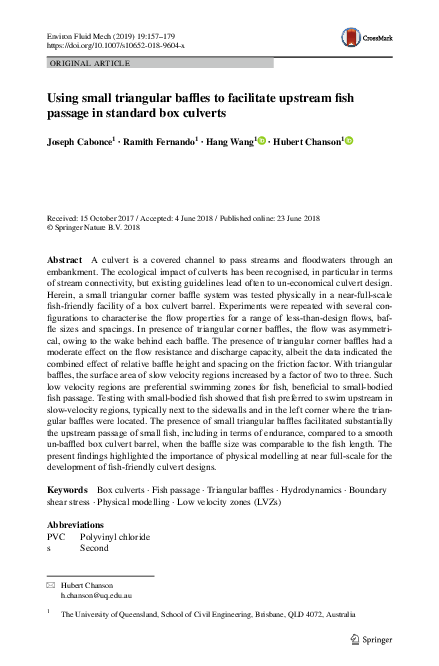 (PDF) Using small triangular baffles to facilitate upstream fish ...