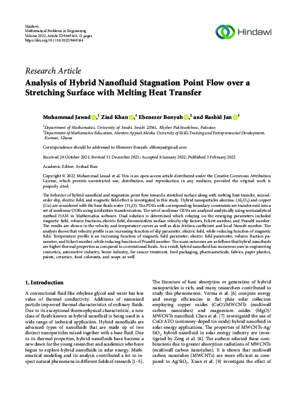 (PDF) Analysis of Hybrid Nanofluid Stagnation Point Flow over a Stretching Surface with Melting ...
