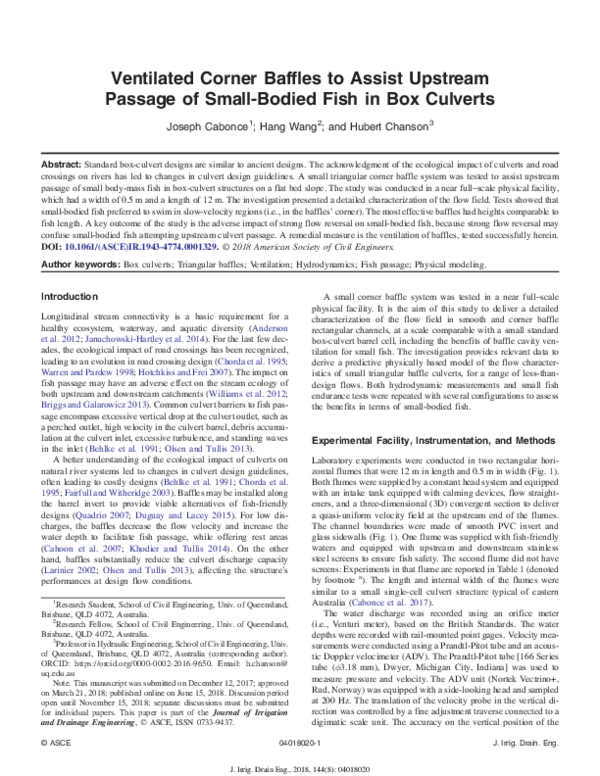 (PDF) Ventilated Corner Baffles to Assist Upstream Passage of Small ...