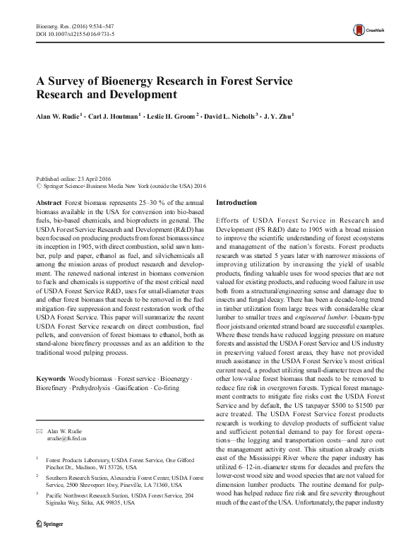 (PDF) A Survey of Bioenergy Research in Forest Service Research and Development