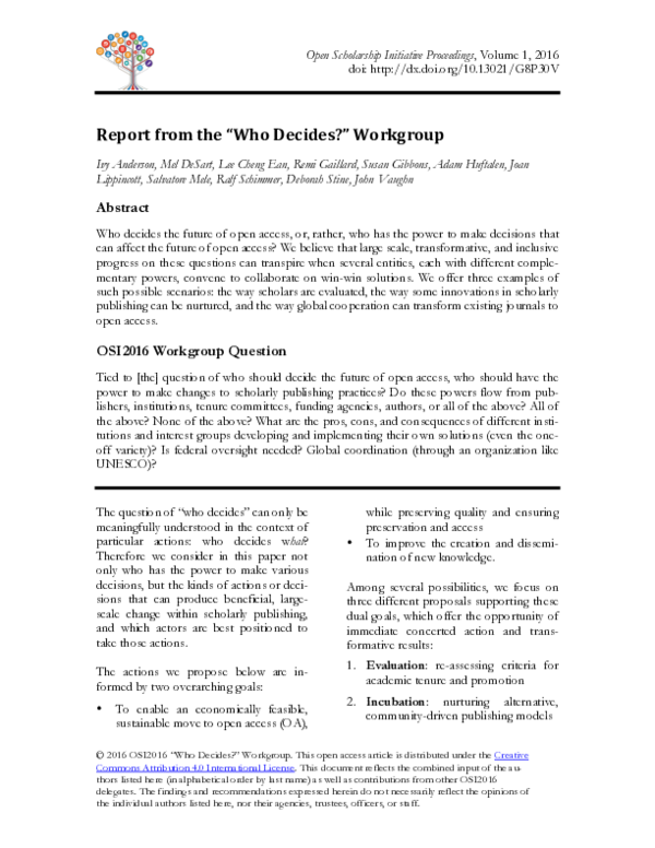 (PDF) Report from the "Who Decides?" Workgroup