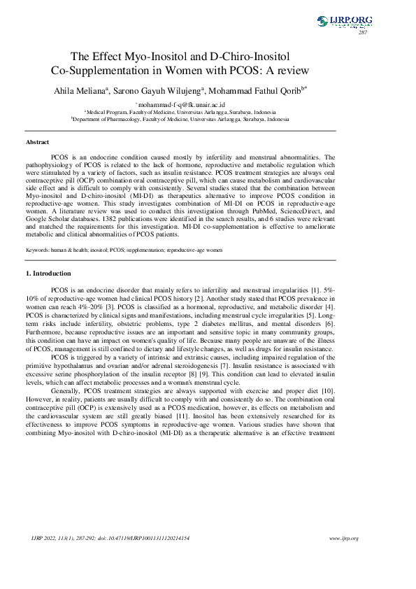 (PDF) The Effect Myo-Inositol and D-Chiro-Inositol Co-Supplementation ...