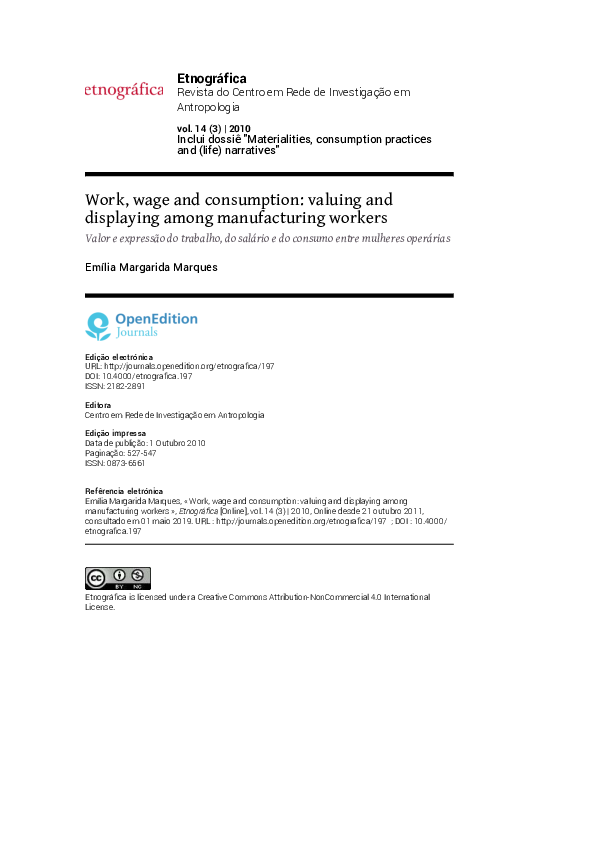 (PDF) Work, wage and consumption: valuing and displaying among ...