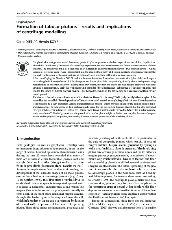 (PDF) Formation of tabular plutons - results and implications of ...