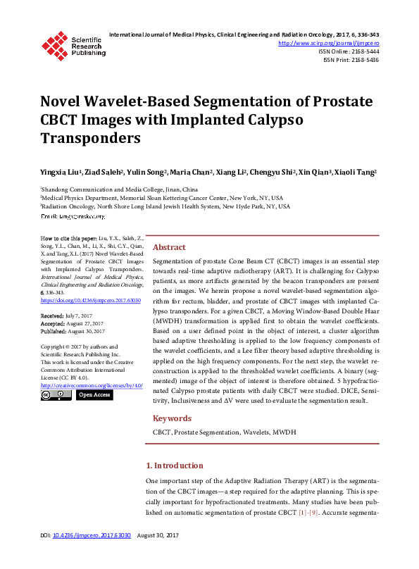 (PDF) Novel Wavelet-Based Segmentation of Prostate CBCT Images with ...
