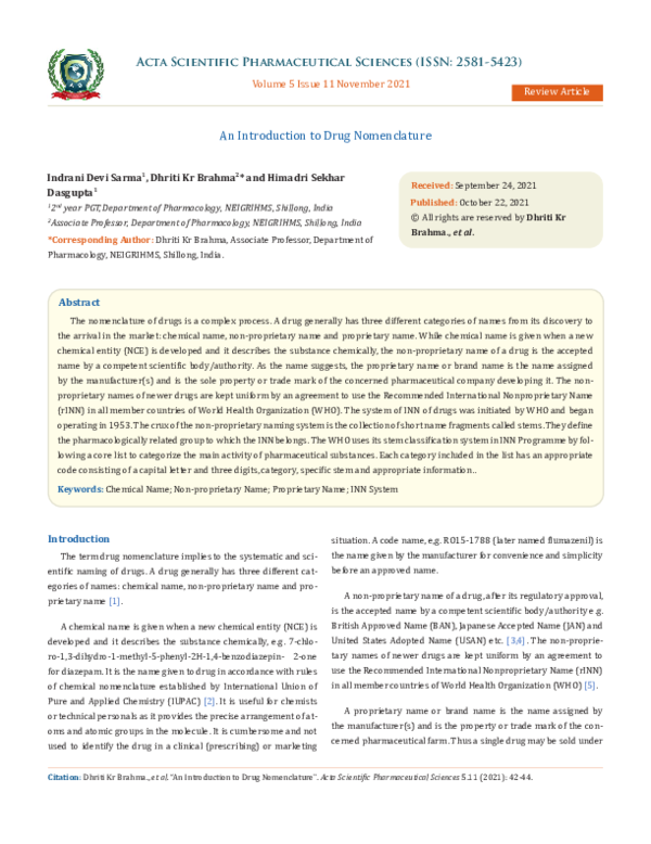 (PDF) An Introduction to Drug Nomenclature