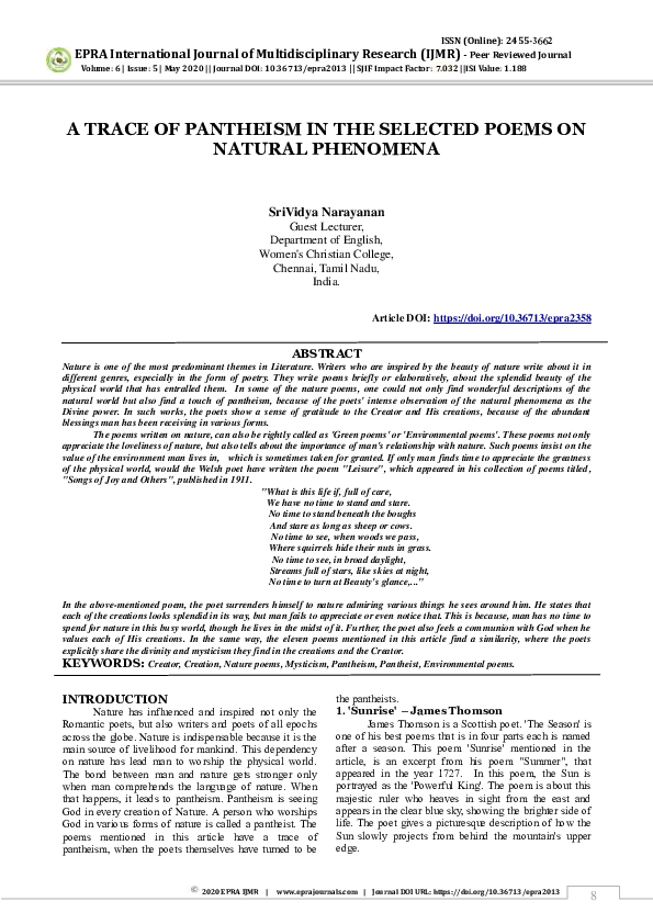 (PDF) A Trace of Pantheism in the Selected Poems on Natural Phenomena