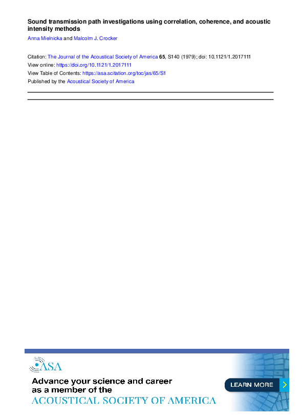(PDF) Sound transmission path investigations using correlation, coherence, and acoustic ...