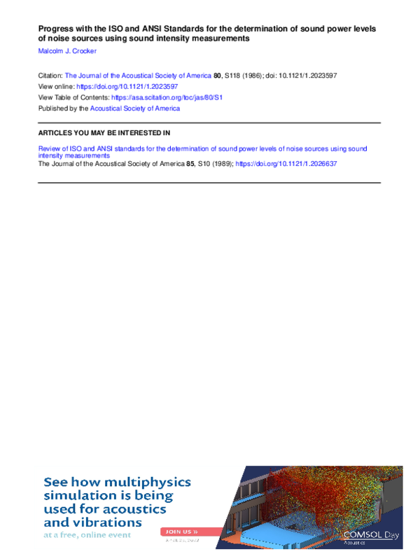 (PDF) Progress with the ISO and ANSI Standards for the determination of sound power levels of ...