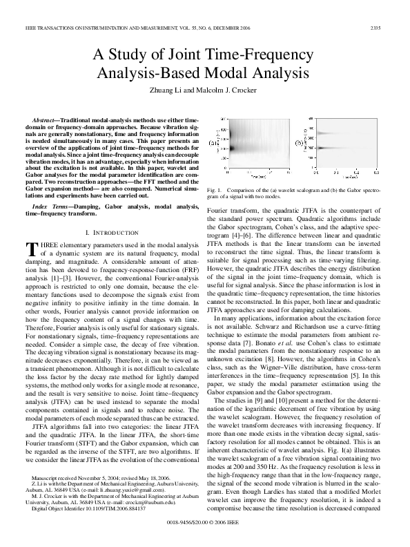 (PDF) A Study of Joint Time-Frequency Analysis-Based Modal Analysis
