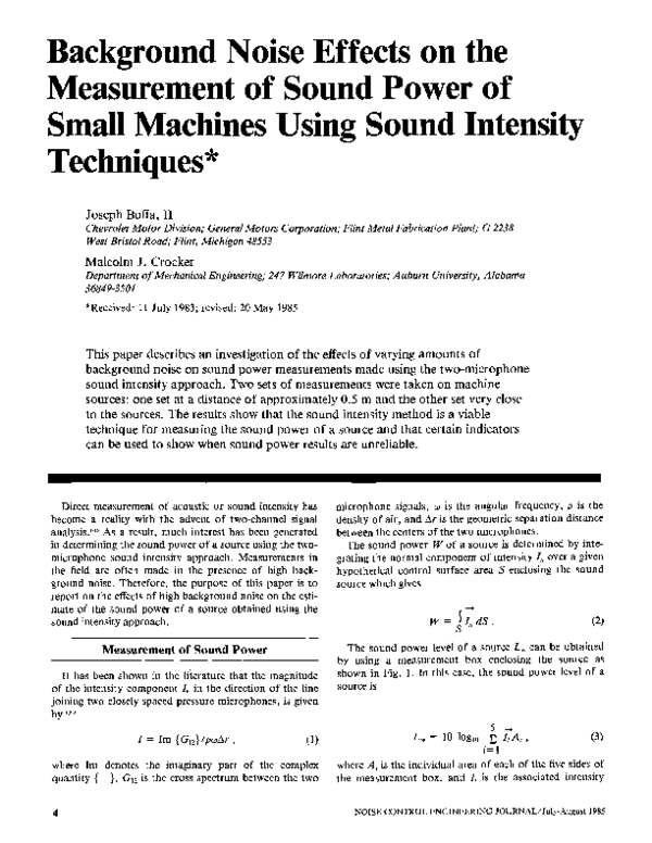 (PDF) Background Noise Effects on the Measurement of Sound Power of Small Machines Using Sound ...