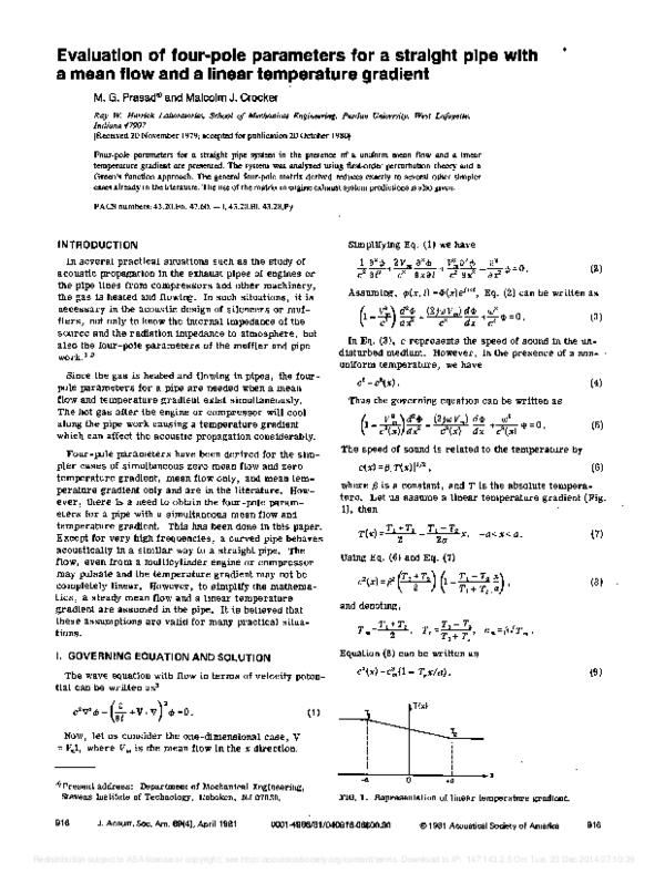 (PDF) Evaluation of four‐pole parameters for a straight pipe with a mean flow and a linear ...