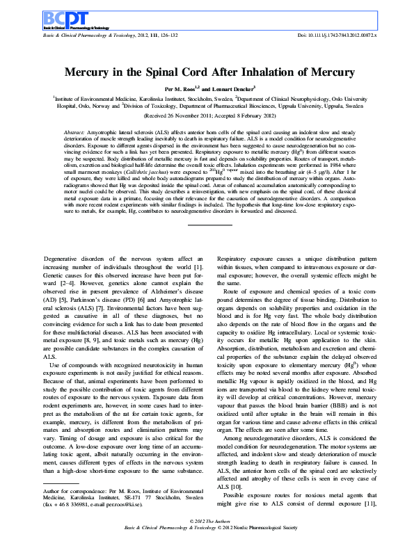 (PDF) Mercury in the Spinal Cord After Inhalation of Mercury
