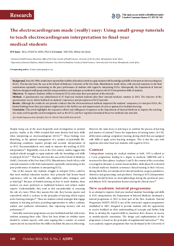 Pdf The Electrocardiogram Made Really Easy Using Small Group Tutorials To Teach
