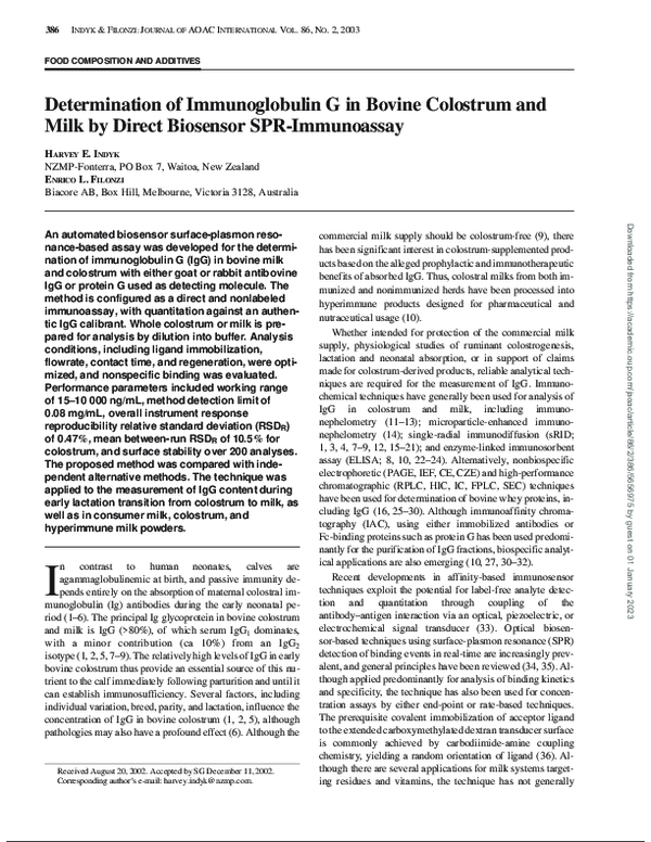 (PDF) Determination of Immunoglobulin G in Bovine Colostrum and Milk by ...