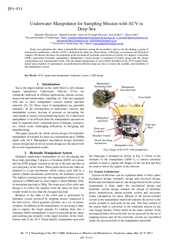 (PDF) Underwater Manipulator for Sampling Mission with AUV in Deep-Sea
