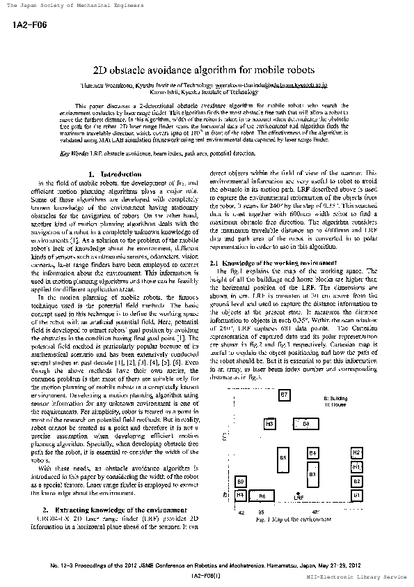 Pdf 1a2 F06 2d Obstacle Avoidance Algorithm For Mobile Robots Wheeled Robot Tracked Vehicle 2