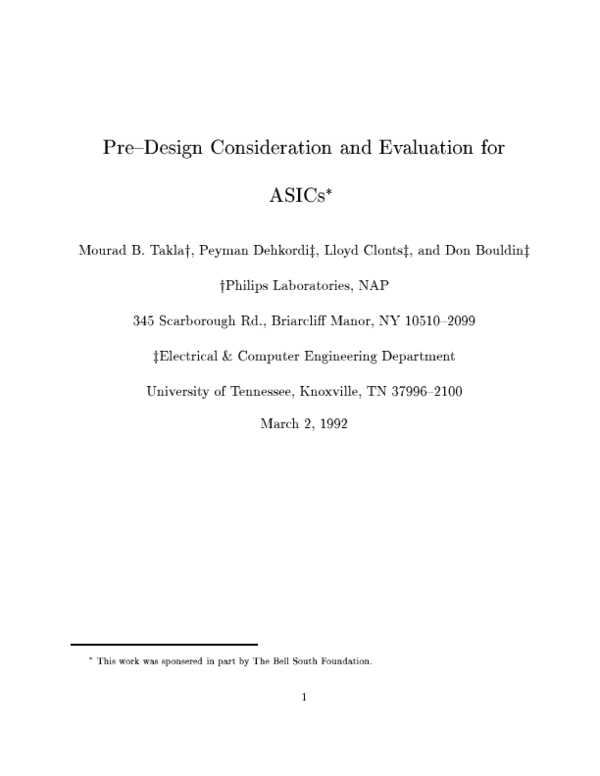 (PDF) Pre-design consideration and evaluation for ASICs