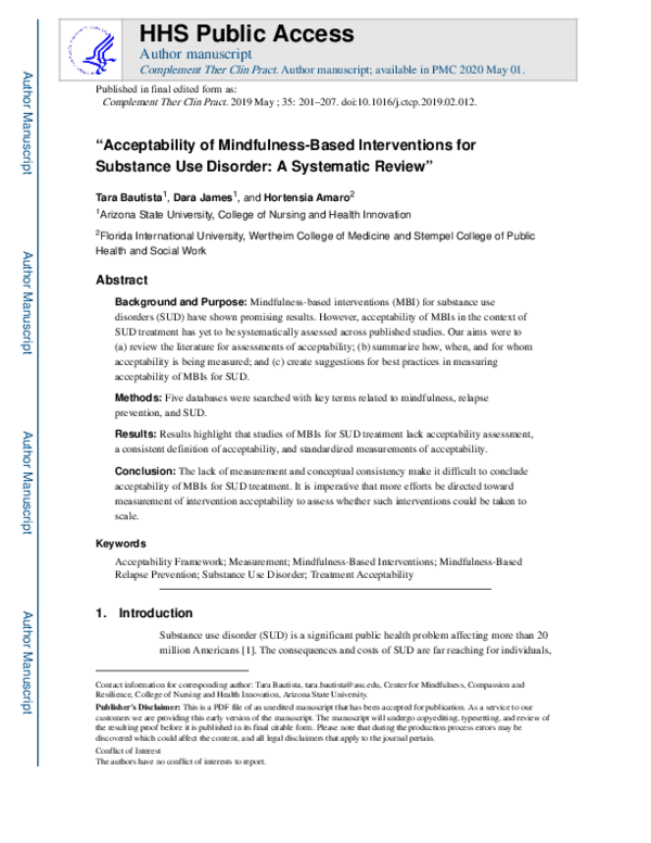 (PDF) Acceptability of mindfulness-based interventions for substance ...