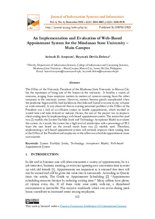 (PDF) An Implementation and Evaluation of Web-Based Appointment System for the Mindanao State ...