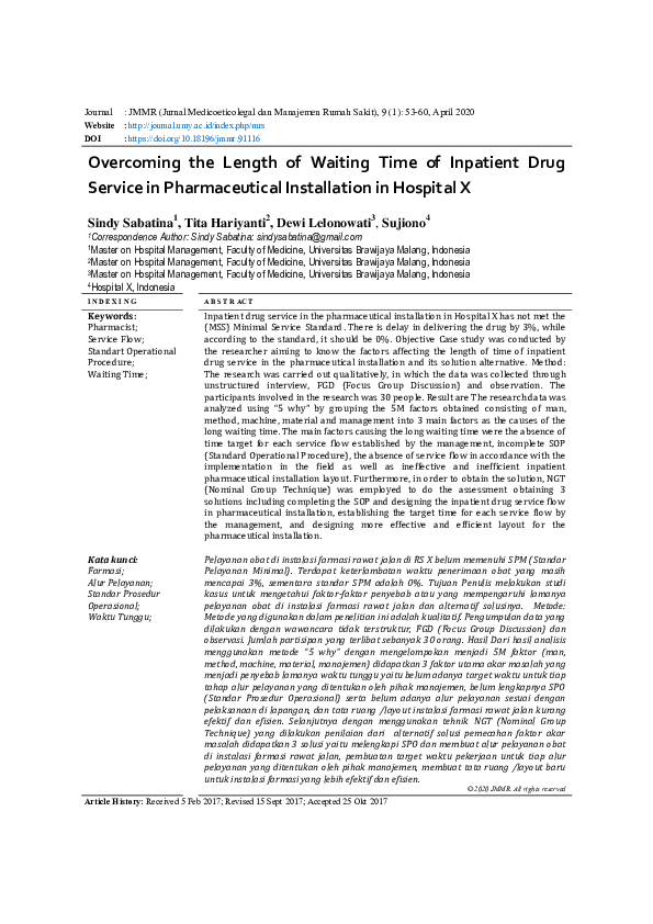 Pdf Overcoming The Length Of Waiting Time Of Inpatient Drug Service