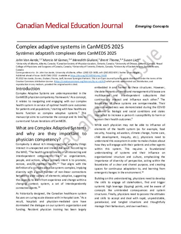 (PDF) Complex adaptive systems in CanMEDS 2025