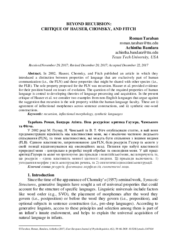 Pdf Critique Of Recursion In Human Language Theory