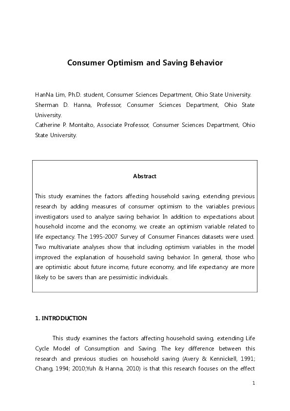 (PDF) Consumer Optimism and Saving Behavior