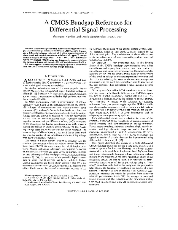 (PDF) A CMOS bandgap reference for differential signal processing