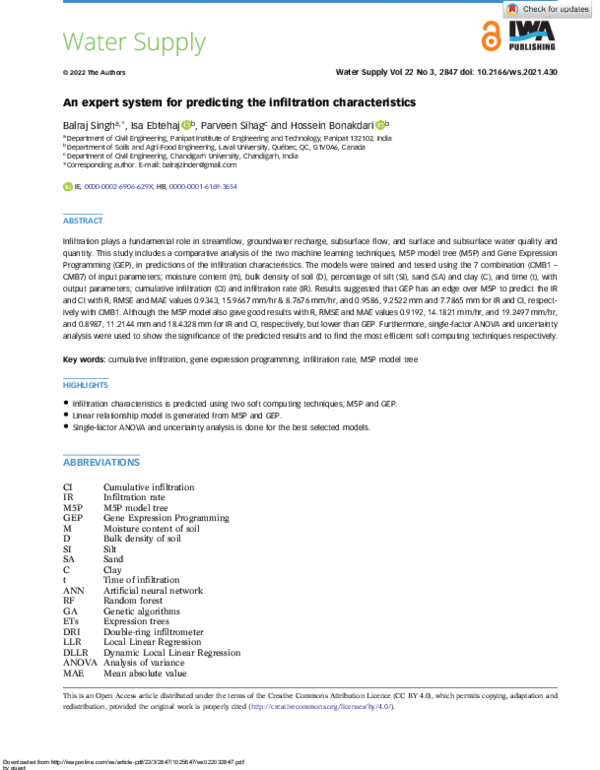 (PDF) An expert system for predicting the infiltration characteristics