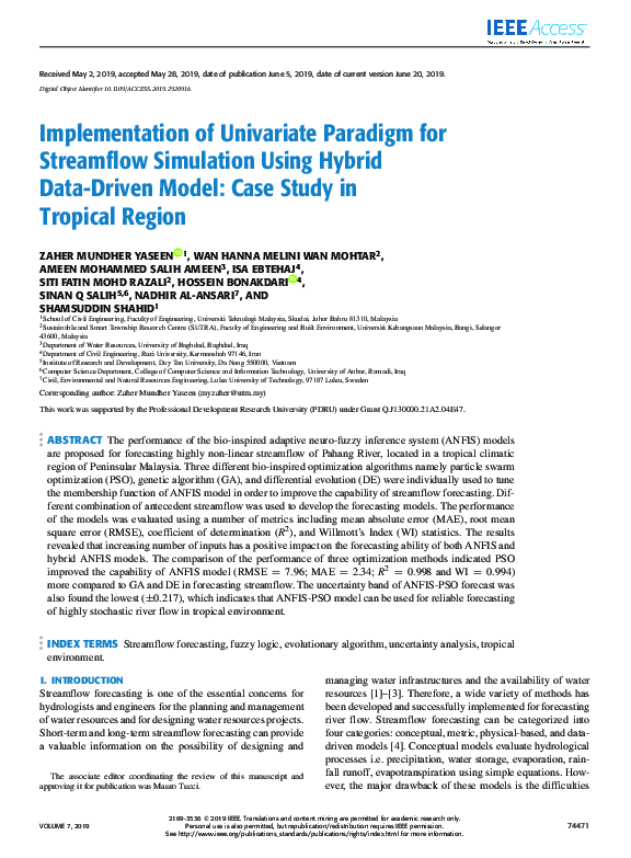 Pdf Implementation Of Univariate Paradigm For Streamflow Simulation Using Hybrid Data Driven