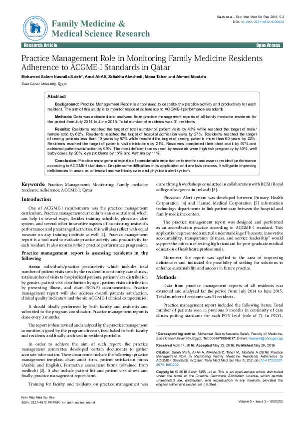 (PDF) Practice Management Role in Monitoring Family Medicine Residents ...