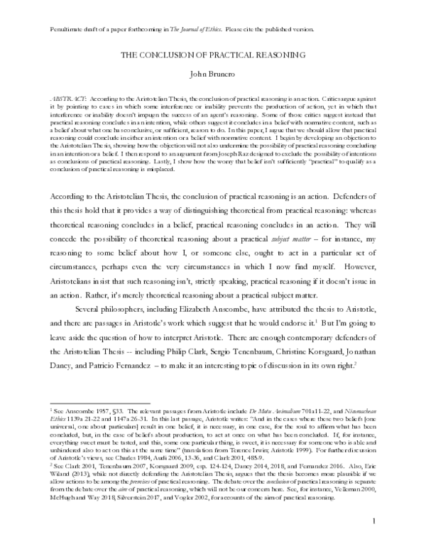 (PDF) The Conclusion of Practical Reasoning