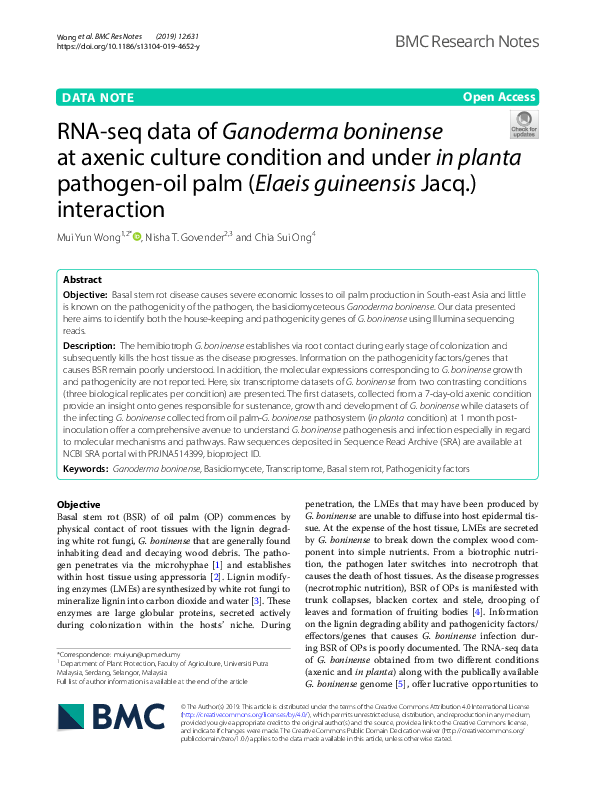 (PDF) RNA-seq data of Ganoderma boninense at axenic culture condition ...