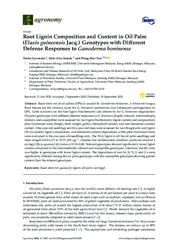 (PDF) Root Lignin Composition and Content in Oil Palm (Elaeis ...
