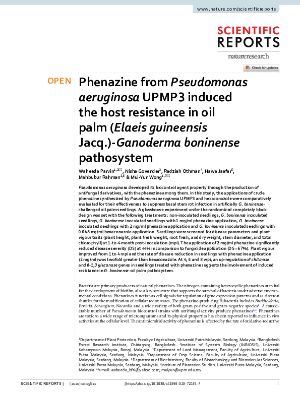 (PDF) Phenazine from Pseudomonas aeruginosa UPMP3 induced the host ...